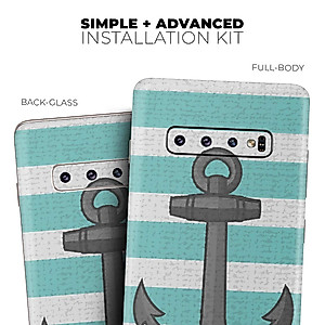 DesignSkinz Teal Stripes with Gray Nautical Anchor Protective Vinyl Decal Wrap Skin Cover Compatible with The Samsung Galaxy S20 (Screen Trim & Back Glass Skin)