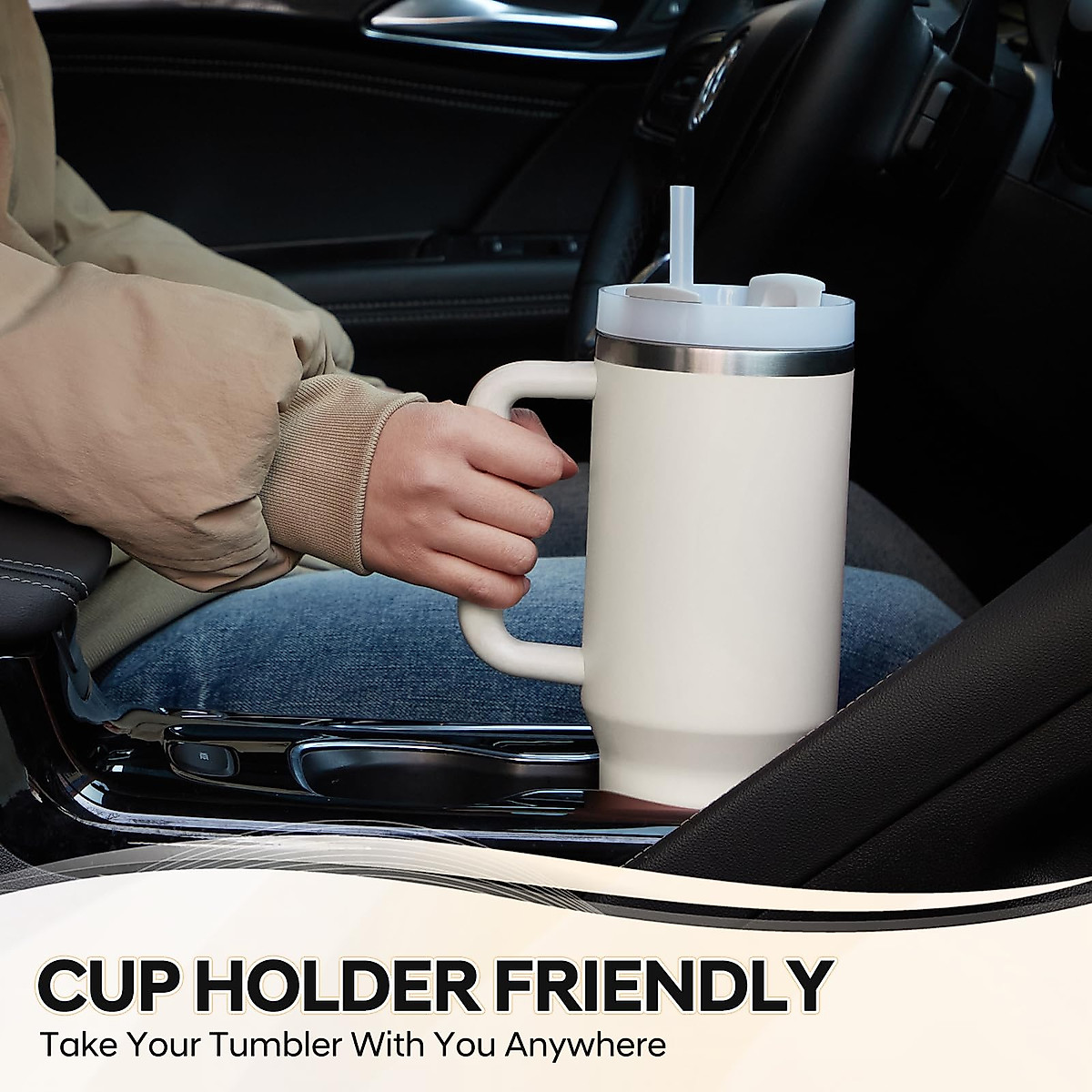 Samtrade Drinking Cup, Stainless Steel Insulated Tumbler with Handle (40oz) - 100% Leak-Proof Friendly Travel Mug, Light Gray, YX-T40