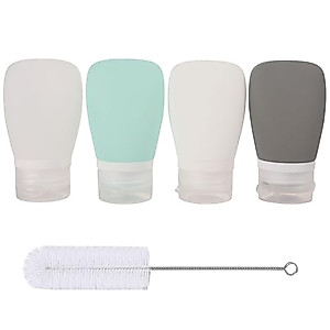 Ksooly 4-Pack 1.3Oz. Squeeze Salad Dressing Bottles with Cleaning Brush | Small Salad Dressing Container to Go | Portable Sauce Bottle Condiment Bottles | Food-grade Silicone, BPA Free