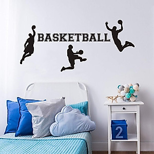 Art Teens Boys Room Basketball Decor Sticker Sports Basketball Player Vinyl Wall Decal Removable Kids Room Wall Murals YO-29 (Black, 17x36 inch)