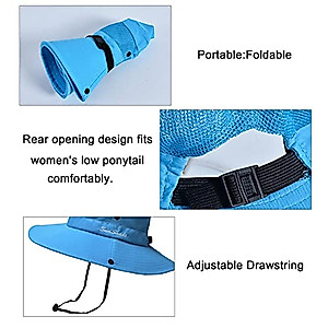 NPJY 2 Packs Ponytail Sun Hat for Women 3” Wide Brim UPF 50+ Fishing & Bucket & Beach Hats Pink/Grey+Watermelon (Ponytail Hole)