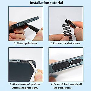 Phone Speaker Dustproof Stickers Protector, Mesh Speaker Anti Dust Adhesive Cover, Included Anti Dust Plug, Phone Port Cleaning Brush and Tweezer Compatible with iPhone 13, 12 Pro Max, 11 (Black)