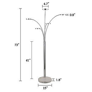 VONLUCE Bright LED Floor Lamp with 5 Lights, Modern Dimmable Task Standing Light Fixture with Stable Marble Base for Living Room Office, Contemporary Touch Arch Pole Lamp with Five Adjustable Heads
