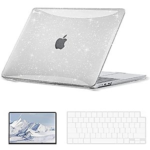 EooCoo Compatible with New MacBook Air 13.6 inch Case 2022 A2681 M2 Chip with Retina Display, Glitter Hard Shell Case + TPU Keyboard Skin Cover + Screen Protector - Sparkly Clear