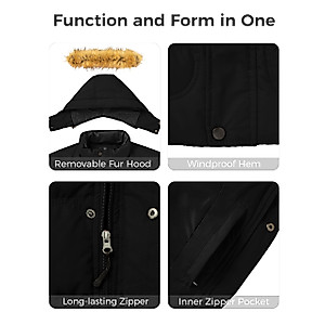 wantdo Men's Casual Bubble Coat with Fur Hood Warm Parka Jacket (Black, 2X-Large)