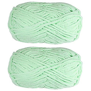 HARFINGTON 2Skeins Chenille Yarn Velvet Blanket Yarn 2x100g/7.1oz #6 Super Bulky Polyester Soft Knitting for Crochet Weaving Bag Scarf Hat, Light Green