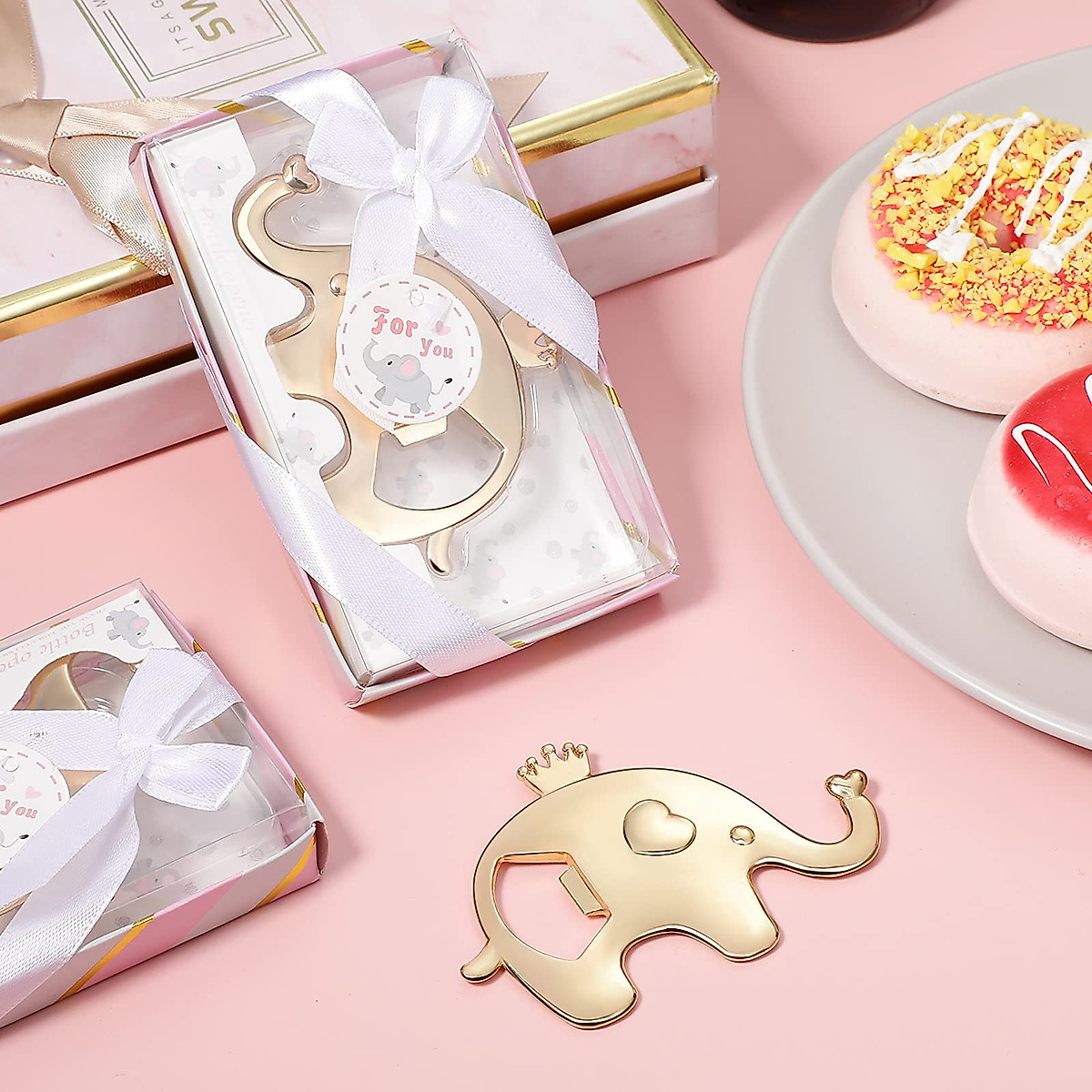 50 Pieces Elephant Baby Bottle Opener Elephant Shape Bottle Opener Girl Boy Baby Shower Favor Decorations for Guests Birthday Shower Party Souvenirs Wedding Favors (Pink)