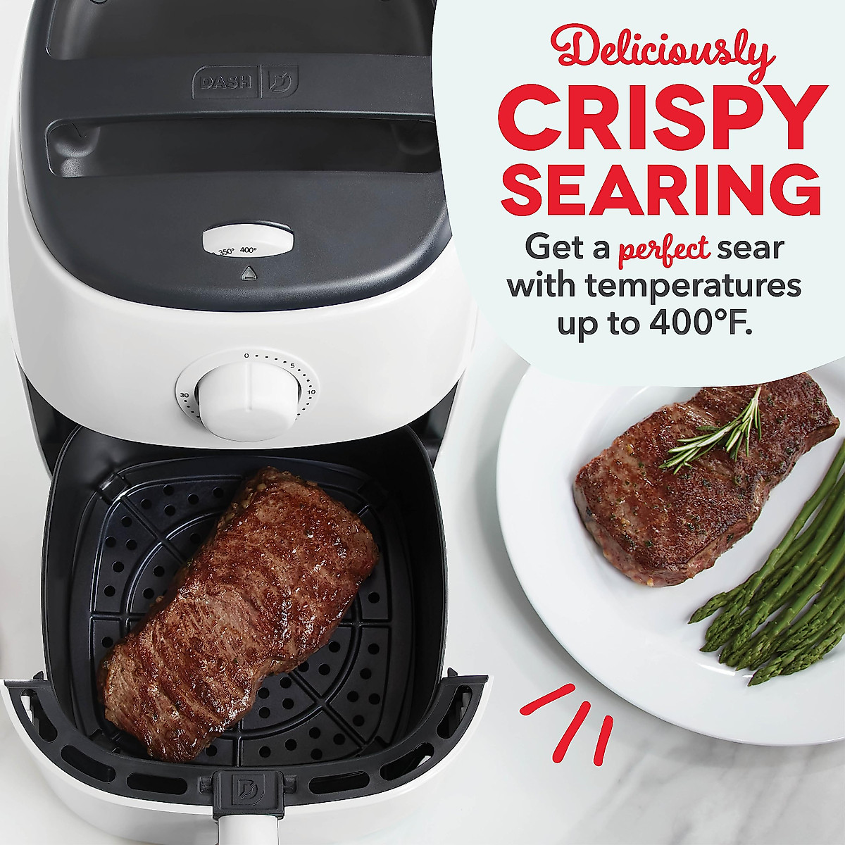 DASH Tasti-Crisp™ Electric Air Fryer Oven, 2.6 Qt., White – Compact Air Fryer for Healthier Food in Minutes, Ideal for Small Spaces - Auto Shut Off, Analog, 1000-Watt