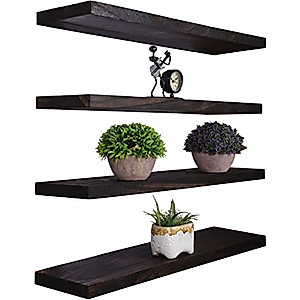YYWUOJJ Rustic Wood Floating Shelves for Wall Decor Farmhouse Hanging Wall Shelves for Bathroom Kitchen Living Room Bedroom, Set of 4 Walnut 24 Inch