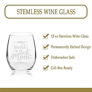 Veracco World's Best Mom Funny Birthday Gifts For Her Grandma Stepmom From Daughter Son Wine Lover Party Favor Laser Engraved Stemless Glass (Clear, Glass)