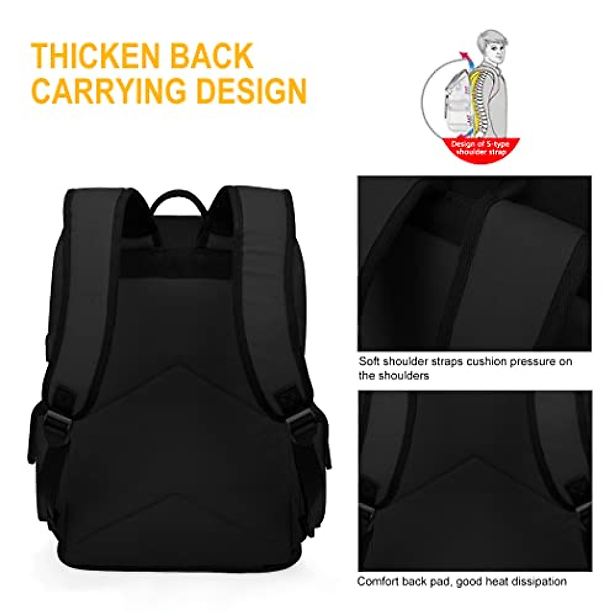 Wind Took Laptop Backpack for Women leisure Bookbag Travelbag Work College Charging Port Suits 15 Inch Computer Black Men