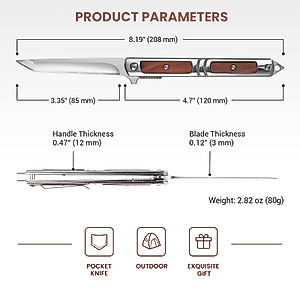 ITOKEY EDC Pocket Knife for Men, Tanto Folding Knife, Pocket Knives with Clip, Glass Breaker, Sheath, Slim Knife, Cool Keychian Knives for Outdoor Survival, Camping