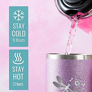 Onebttl Dragonfly Gifts, Dragonfly Coffee Travel Mug for Dragonfly Lovers, Men, Women, Daughter - Stainless Steel 20Oz Tumbler Glitter Purple and Blue