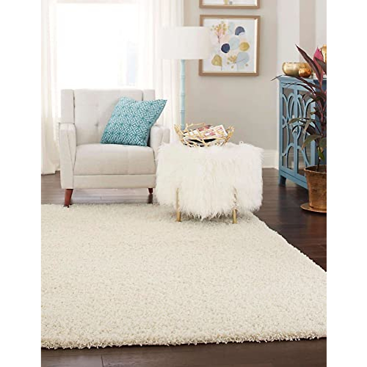 Rugs.com Über Cozy Solid Shag Collection Rug – 5 x 8 Pure Ivory Shag Rug Perfect 5 x 8 Feet