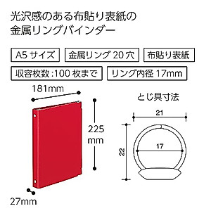 Kokuyo Color Palette Binder - A5 - 20 Rings - Red