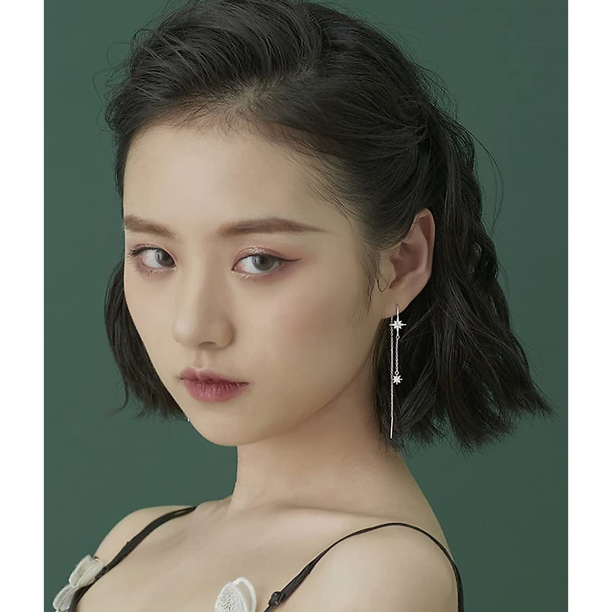 SLUYNZ Sterling Silver CZ Star Dangle Earrings for Women Teen Girls Long Dangle Earrings Threader Tassel (A-Silver)