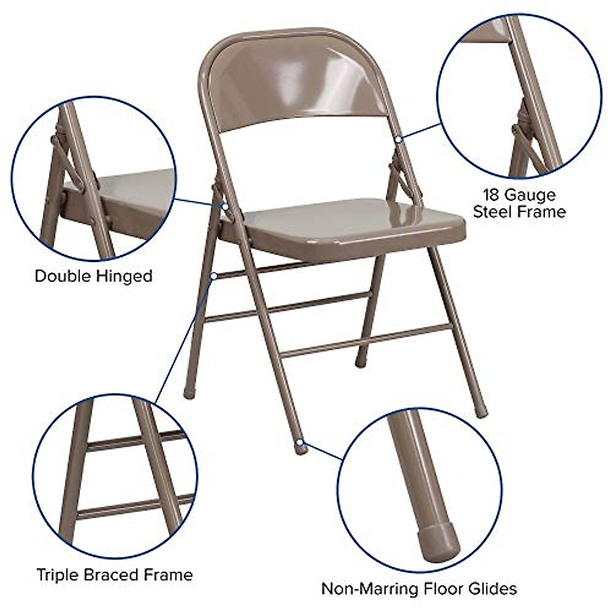 Flash Furniture 2 Pack HERCULES Series Triple Braced & Double Hinged Beige Metal Folding Chair