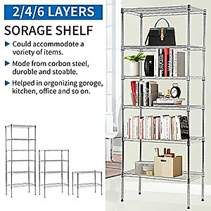 Adjustable Metal Storage Shelves 6-Tier Book Shelf Organizer Wire Shelving Unit 13" X 23" X 60" Steel Storage Rack Shelves for Garage Kitchen Restaurant Garage Pantry (900lbs, Chrome)