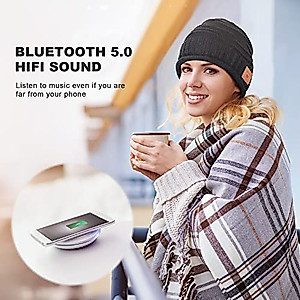 Bluetooth Beanie Gifts for Men Women - Cool Christmas Stocking Stuffers Birthday Gifts Ideas for Teen Boys Girls Husband Wife Dad Mom Winter Music Knit Hat with Bluetooth 5.0 Headphones Outdoor Black