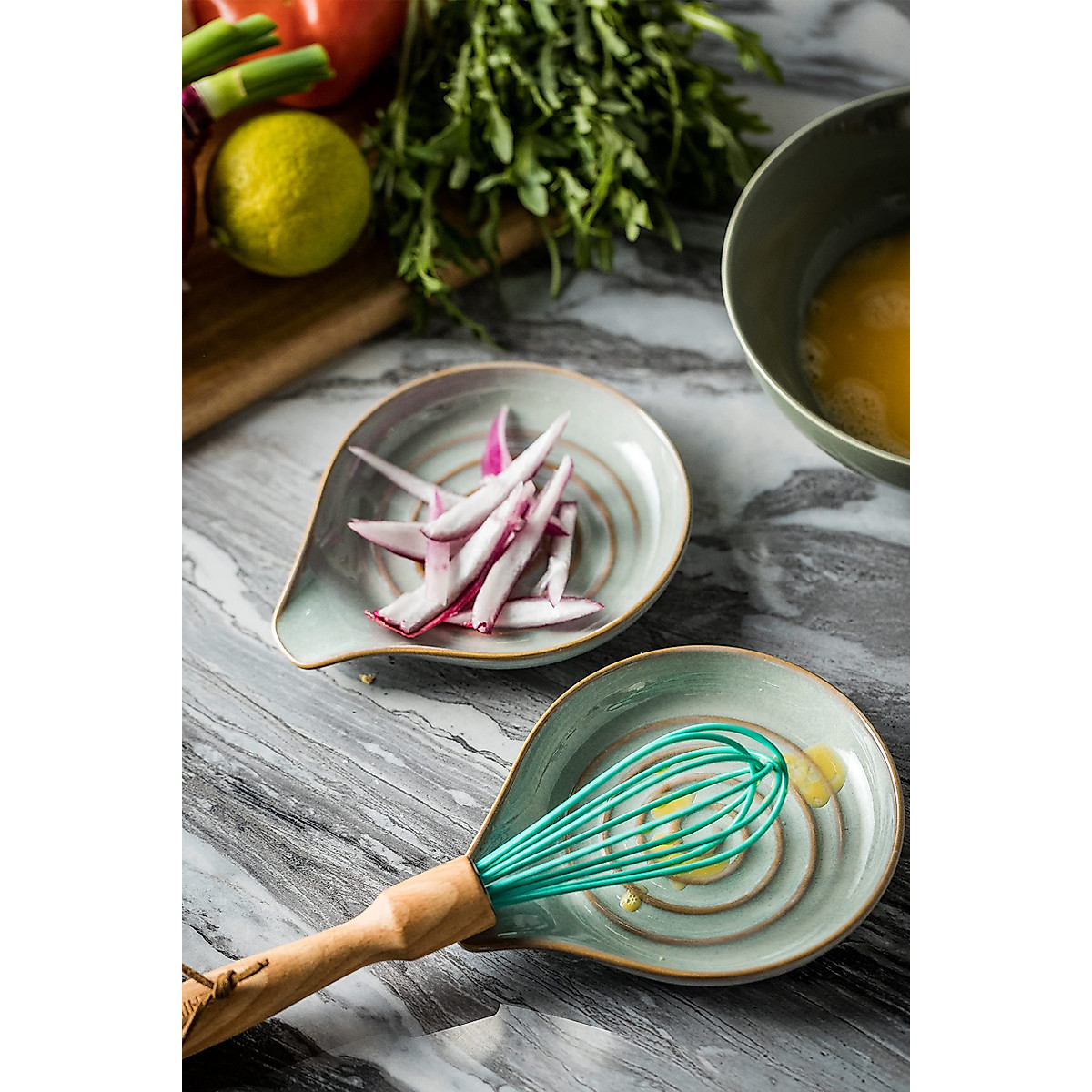 LAUCHUH Spoon Rest, 5" Large Spoon Holder for Stove Top Ceramic Spoon Rest Spatula Rest for Kitchen Utensils, Ladle, Coffee Spoons, Cooking spoons, Spatula, Tongs, Thanksgiving Day, Unique Gray