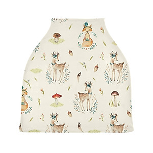 YYZZH Fox Deer Pattern Watercolor Boho Forest Animal Floral Mushroom Stretchy Baby Car Seat Cover Infant Canopy Nursing Covers Breastfeeding Cover Breathable Windproof Winter Scarf for Boys Girls