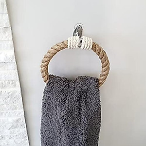 CLISPEED Towel Ring Wall Mounted Towel Rack Nautical Rope Bath Towel Hangers Vintage Hand Towel Holder for Shower Bathroom Bedroom