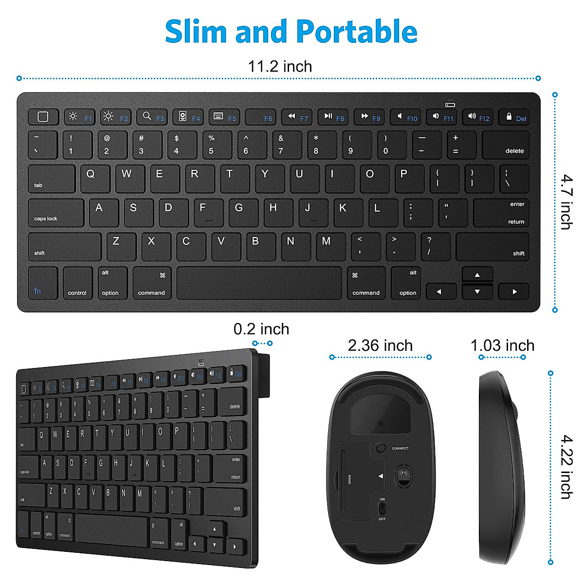 OMOTON Bluetooth Keyboard and Mouse Combo, Wireless Keyboard Mouse for iPad Pro 13,11(2024)/12.9, iPad 10th/9th/8th/7th Gen, iPad Air 6/5/4, and Bluetooth Enabled Devices (Black)