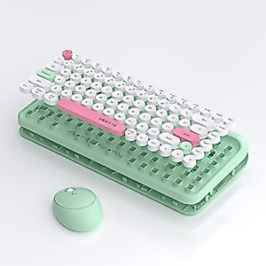 UBOTIE 84Keys Colorful Wireless Computer Keyboards and Mice Combos, Mini Compact Retro Typewriter Design Laptop Keyboards with 2.4GHz USB Nano (Green)