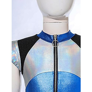 Doomiva Girls Alien Costume Kids Halloween Robot Cosplay Outfits Shiny Metallic Leotard Sparkly Tutu Tulle Dress Blue 16 Years