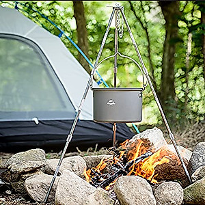 Naturehike 4-6 Person Aluminum Hanging Pot, Portable Camping Pot with Lid, 4.2 Quart Ultralight Outdoor Cooking Pot Cookware for Camping Hiking Picnic Travel