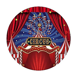 AWERT Polyester Diameter 3ft Round Circus Backdrop Red Circus Tent Curtains Ferris Wheel Photography Backgrounds Kids Circus Theme Birthday Party Baby Shower Decoration Supplies