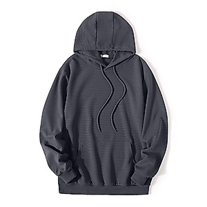 COOFANDY Men's Hooded Sweatshirts Long Sleeve Casual Pullover Hoodie Waffle Knit Sweatshirt with Pocket Dark Grey