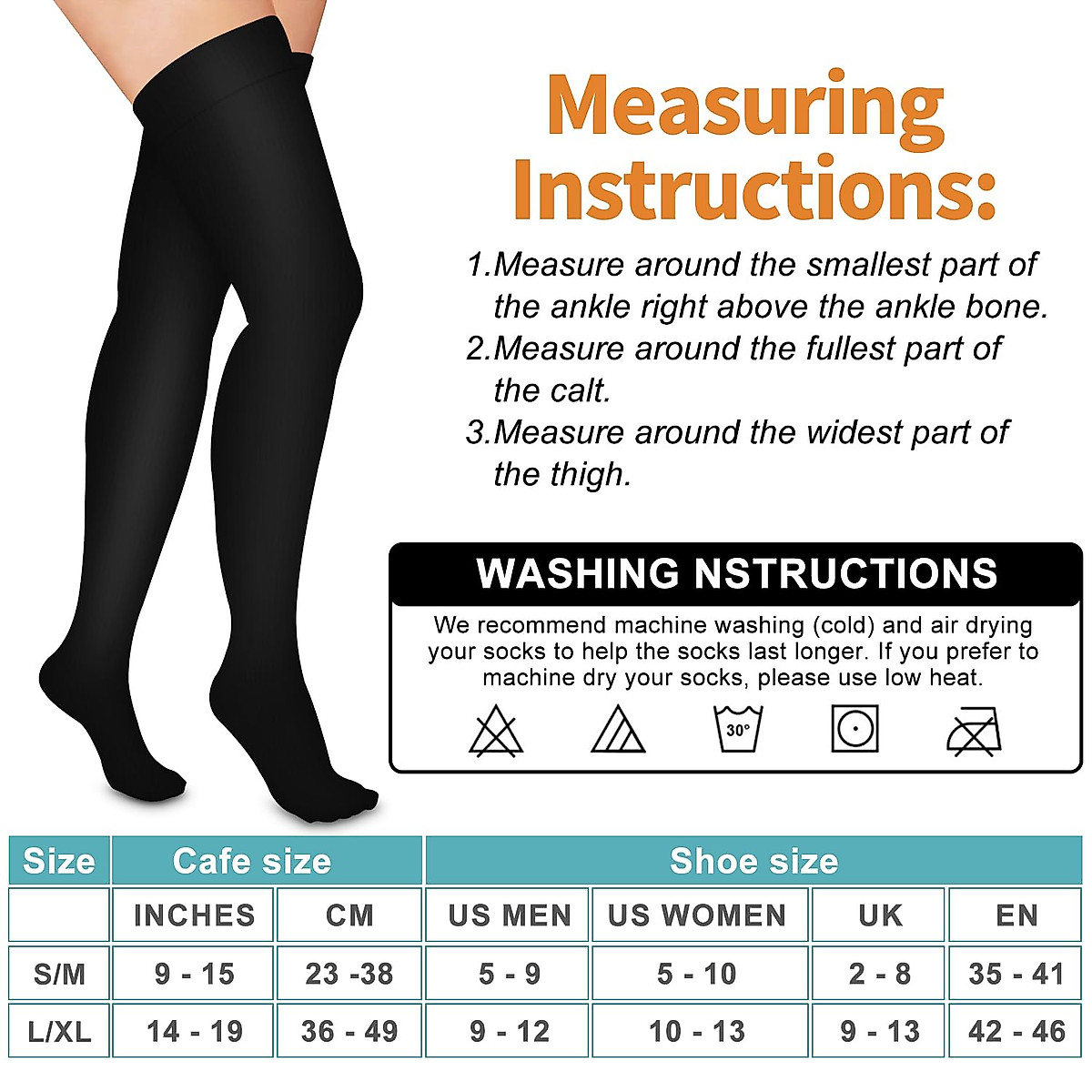 Thigh High Compression Socks for Women and Men Circulation(3 Pairs) Over the Knee-Best Support for Running,Travel (Large-X-Large, Black)