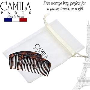 Camila Paris AD66/2 French Side Comb Large Curved Tortoiseshell Hair Combs for Women Fine Hair, 4 Inch Strong Hold Hair Comb for Women Bun Chignon Up-Do Styling Girls Hair Accessories, Made in France