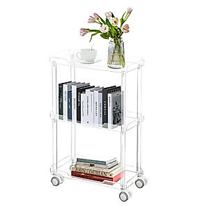 KSacry Acrylic Utility Carts - 3 Tier Rolling Side Table for Small Spaces, Acrylic Rolling Cart for Bathroom, Laundry Room, Bedroom,Living Room, Office -15.6'' L x 7'' W x 24'' H