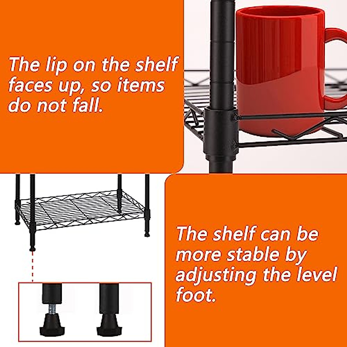 GIOTORENT 5-Wire Shelving Storage Garage Organizer, Adjustable Metal Shelf Wire Shelving Rack for Laundry Bathroom Kitchen Pantry Closet, Matt Black