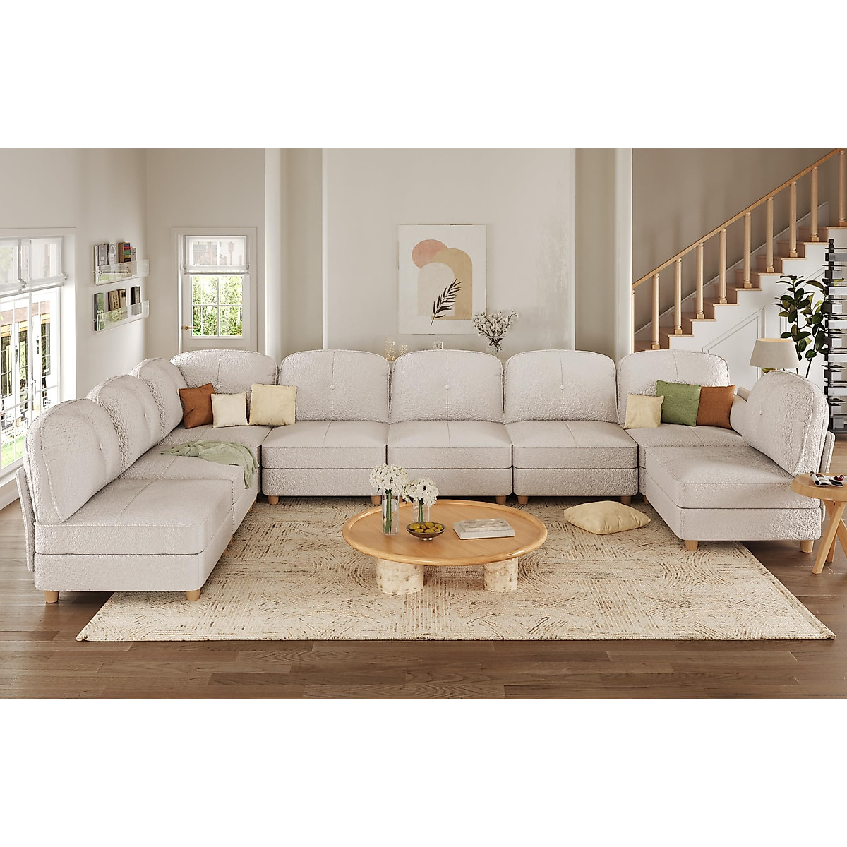 LLappuil Oversized Sectional Couch L Shaped Modular Sofa with Storage, Corner Cloud Sofa with Chaise, 141 in Width, 8 Seat Sofa, Teddy Velvet, Off White