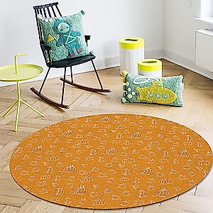 Fall Thanksgiving Round Area Rug 5ft,Washable Outdoor Indoor Carpet Runner Rug for Bedroom,Kitchen,Living Room,Office,Area+Rug Large Bath Door Desk Floor Mat Minimalist Geometry Autumn Pumpkins