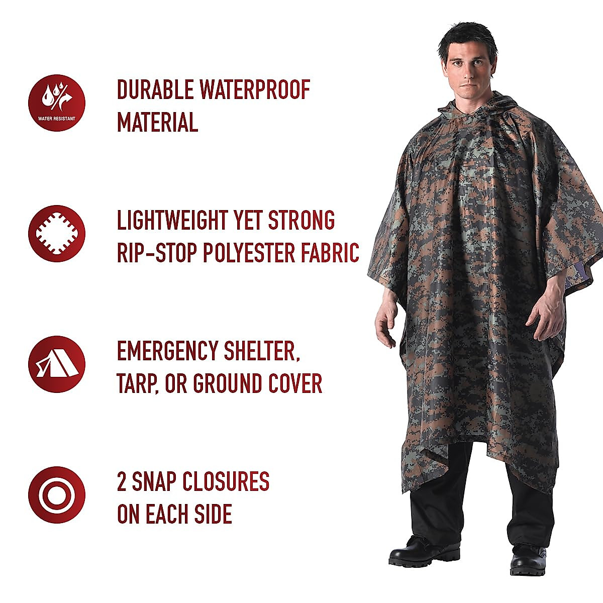 Rothco R/S Poncho, Woodland Digital Camo