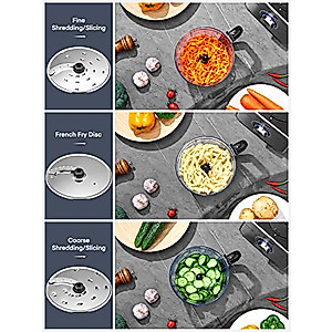 FOHERE Food Processor 12-Cup Vegetable Chopper with 3 Speeds Setting and LED light, Simple Operation for Dicing, Slicing, Shredding, Mincing, and Pureeing, 600W