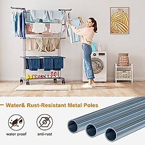 Raybee Clothes Drying Rack Folding Indoor 5-Tier 73.6" H Laundry Drying Rack Oversized Drying Rack Clothing Foldable Clothes Rack Drying with Wheels Outdoor Use