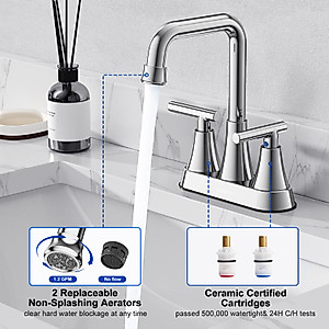 Bathroom Sink Faucet, Hurran 4 inch Chrome Bathroom Faucets for Sink 3 Hole with Pop-up Drain and Supply Lines, Stainless Steel 2-Handle Centerset Faucet for Bathroom Sink Vanity RV Restroom