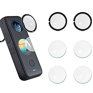 Lens Guard Compatible with Insta360 ONE X2 Screen Protector Kit, Olephobic Fingerprint-proof Screen Protector Screen Tempered Film, Transparent Clear Lens (2Pcs Lens Guard & 4Pcs Screen Protector)