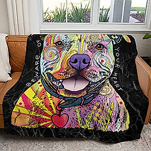 Artopia Comfy Minky Plush Blanket - Beware of Pitbulls Large Warm Fluffy Fuzzy Throw Blanket for Living Room, Bed, Sofa, Home (50" x 60")