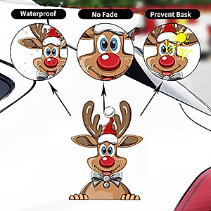 Iprokiu Cute Christmas Santa Claus Peeking Car Sticker Elf Reindeer Car Window Bumper Decal Waterproof Vinyl Car Sticker and Decal Vehicle Truck Laptop Wall Car Decor (Reindeer)