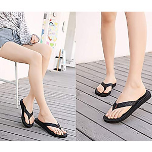 AX BOXING Flip Flops For Women Thong Sandals Faux Leather Slide Beach Pool Slipper Sandals(Aa Black,8)