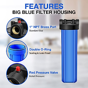 SimPure 20 inch Water Filter Housing DB20P and 20" x 4.5" Sediment Whole House Water Filter Cartridges, Pre-Filtration System for Well and City Water, 1" NPT Port