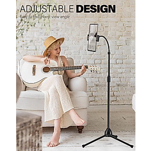 ONE TO FOUR Phone Tripod Stand, 69" Height Adjustable Gooseneck Tablet Floor Stand, Tall Stand with 360 Swivel, Extended iPad Stand Holder for All Mobile Phones, Tablet, iPhone, iPad (3.5-12.5in)
