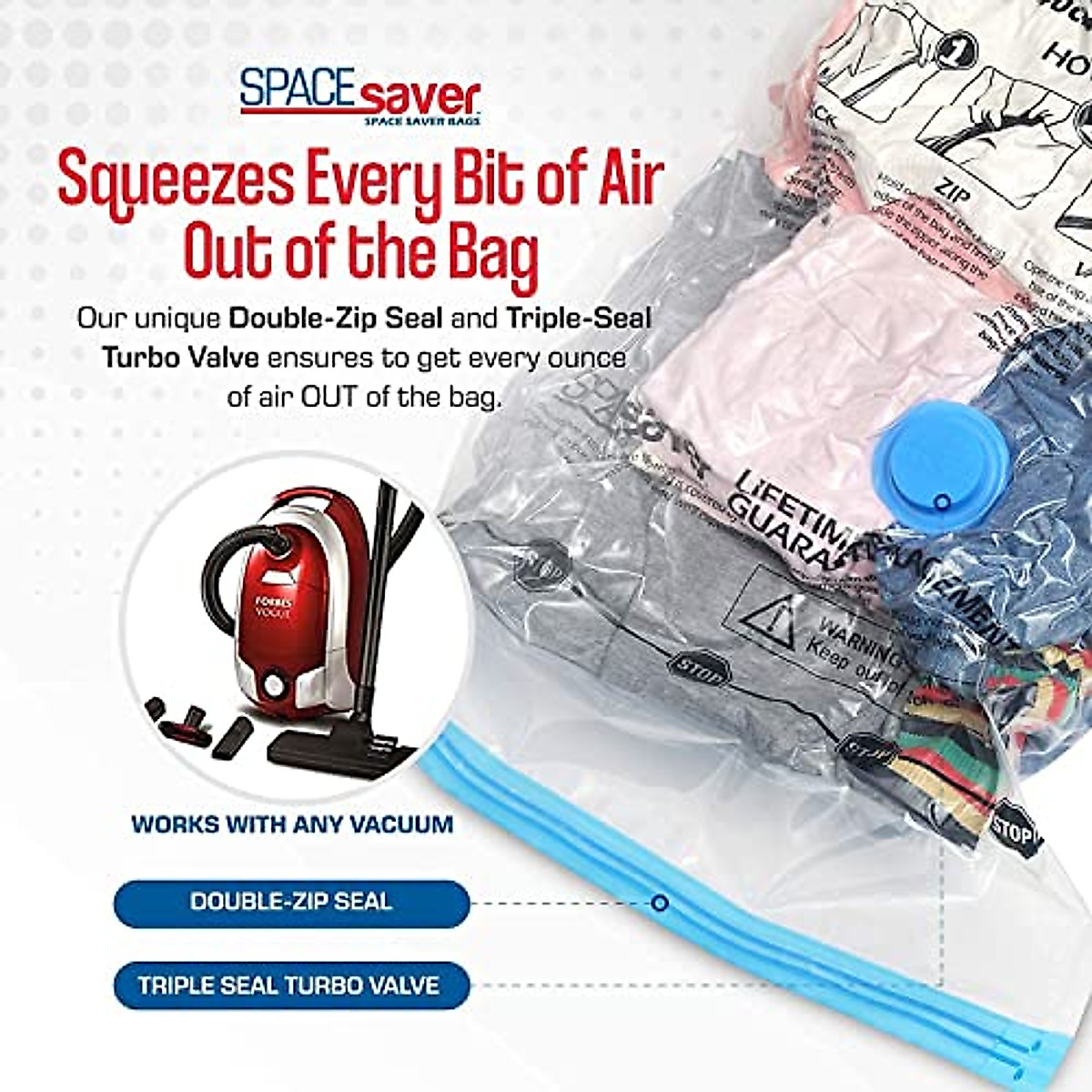 Spacesaver Vacuum Storage Bags (Jumbo 10pk) Save 80% on Clothes Storage Space - Space Saver Vacuum Storage Bags for Comforters, Blankets, Bedding, Compression Seal for Closet Storage - Pump for Travel