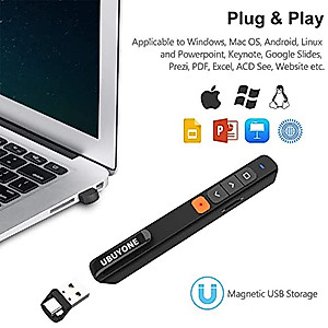 Presentation Clicker Type C/USB A 2 in 1 PowerPoint Remote Control Wireless Presenter with Hyperlink & Volume Control Receiver PPT Slide Clicker for Mac/Win/Computer/Laptop(Battery Include)
